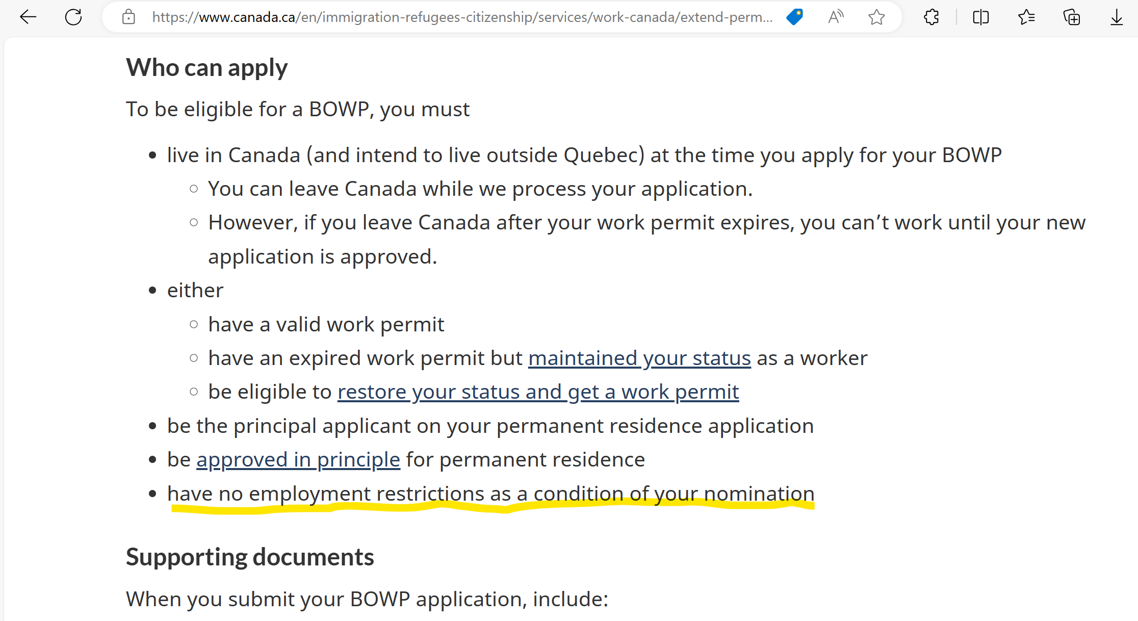 What is a BOWP? I have applied for my PR application. Can I apply for a ...
